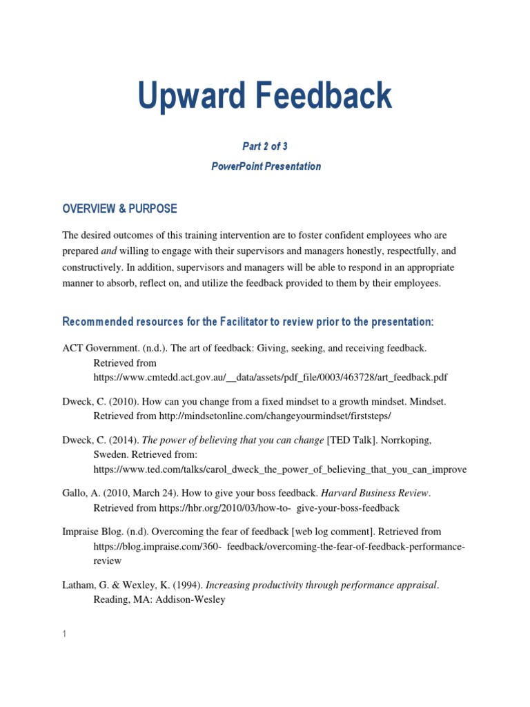 Upward Feedback Training Guide | PDF | Mindset | Facilitator