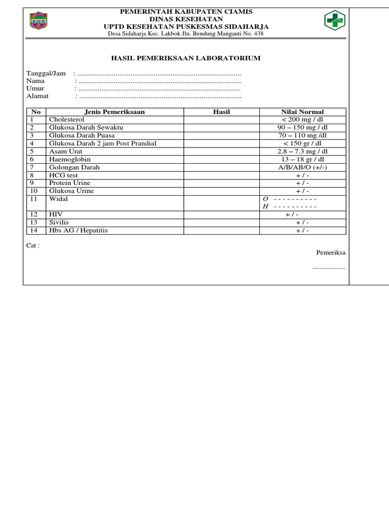 Form Hasil Pemeriksaan Lab | PDF