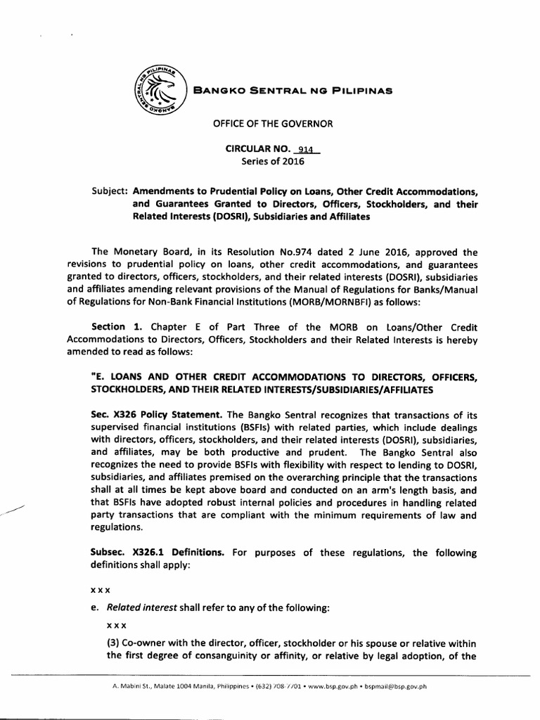 c914 - 2016 Updates On DOSRI Rule PDF | PDF | Loans | Credit