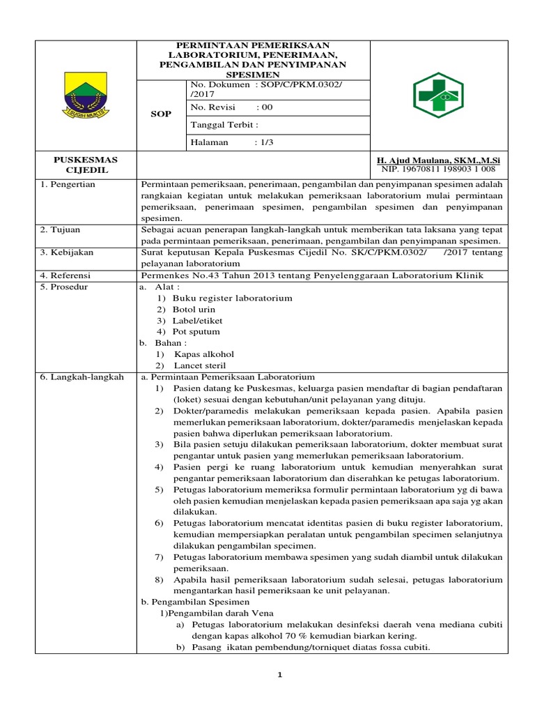 8.1.2.1 Sop Permintaan Pemeriksaan Laboratorium | PDF