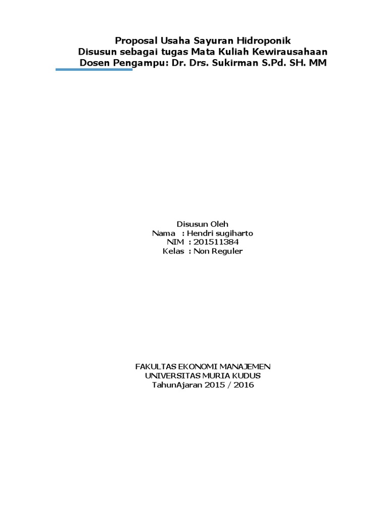 Proposal Usaha Sayuran HidroponikYes | PDF