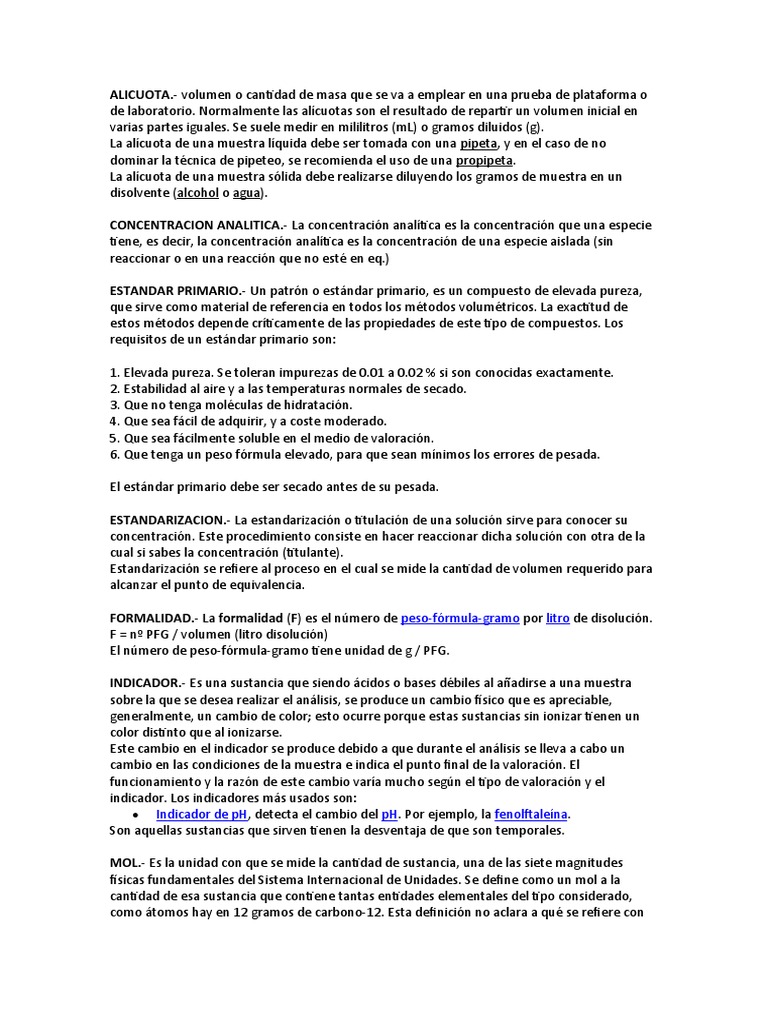 ALICUOTA | PDF | Química | Valoración
