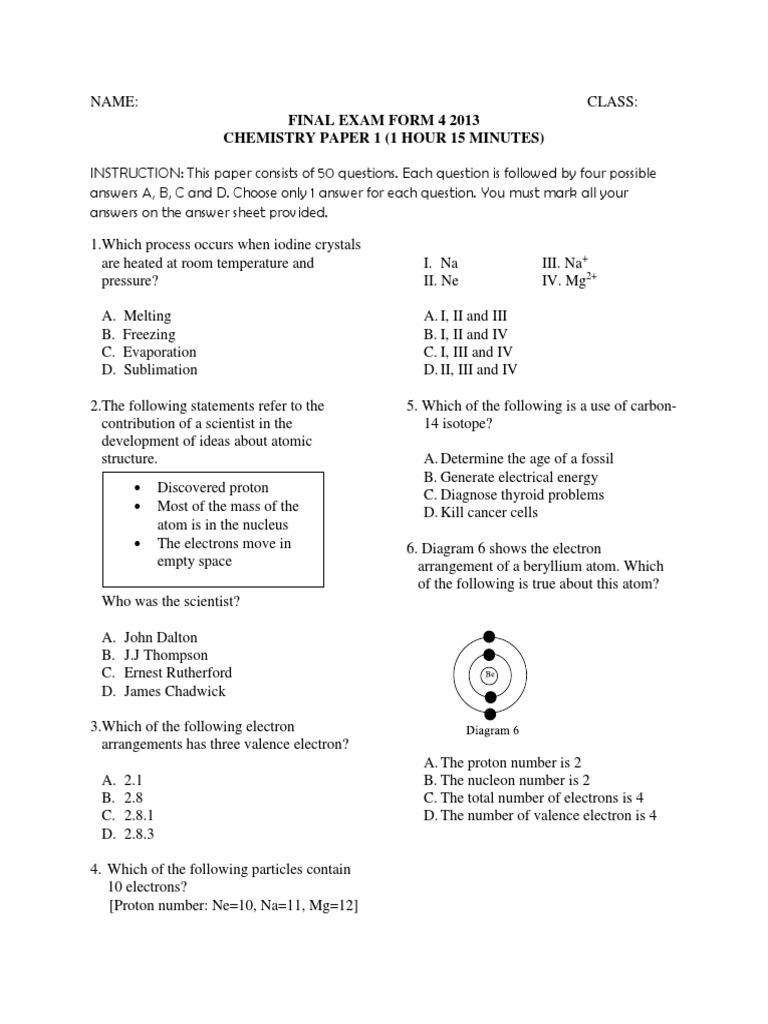Final Exam Chemistry | PDF | Atoms | Chemical Compounds