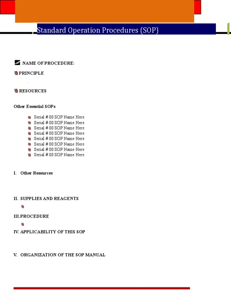 Standard Operation Procedures (SOP) : Name of Procedure: Principle | PDF
