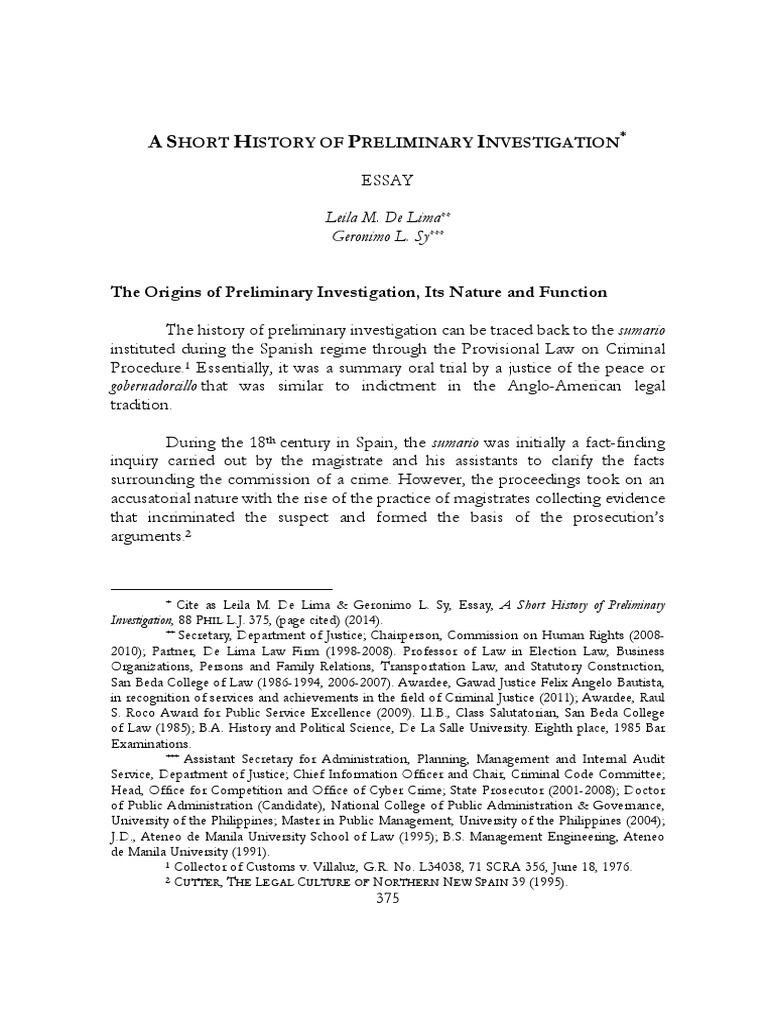 History of Preliminary Investigation | PDF | Prosecutor | Arrest