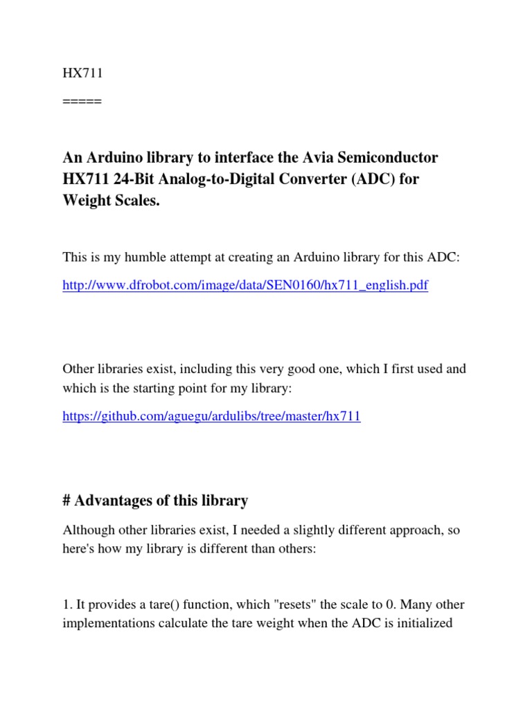 HX711 Dotmdfile | PDF | Analog To Digital Converter | Parameter (Computer Programming)
