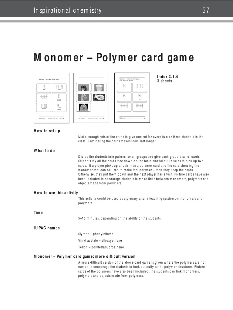 19 Monomer Card Game PDF | PDF | Polyvinyl Chloride | Polymers