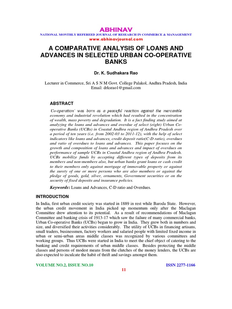 A Comparative Analysis of Loans and Advances in Selected Urban Co-Operative Banks | PDF | Errors ...