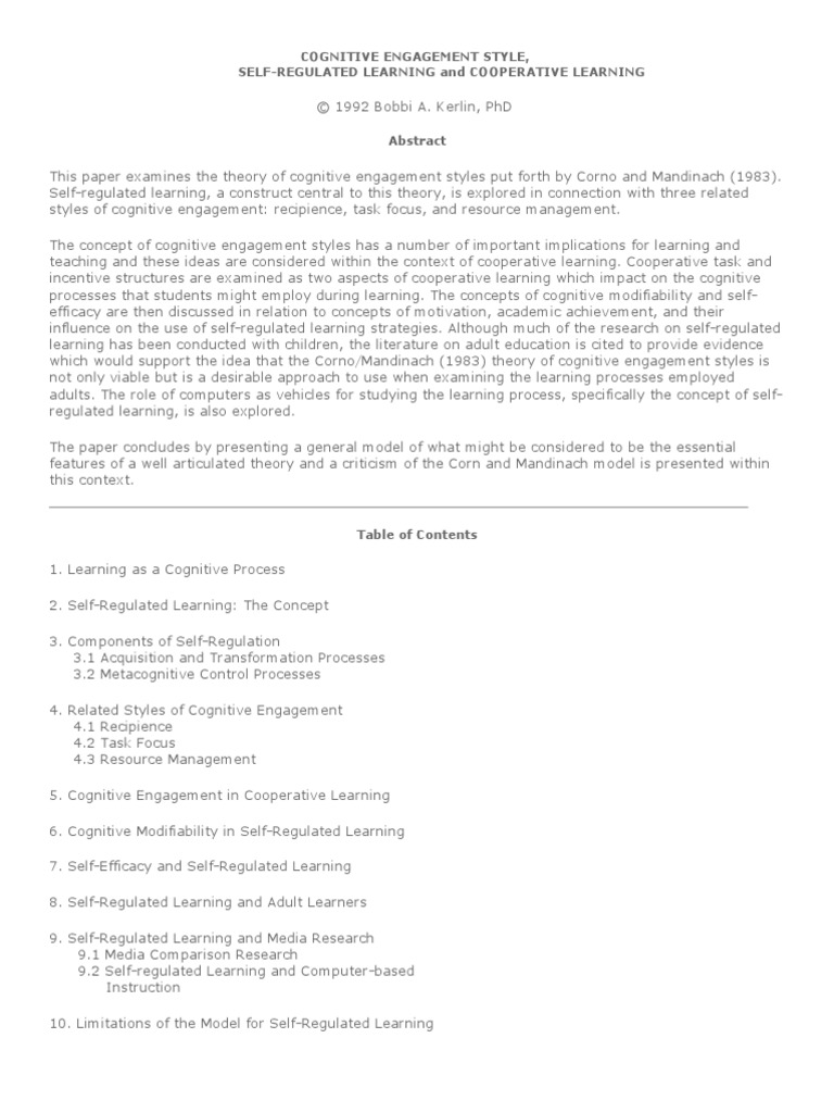 Cognitive Engagement Style | PDF | Self Efficacy | Metacognition