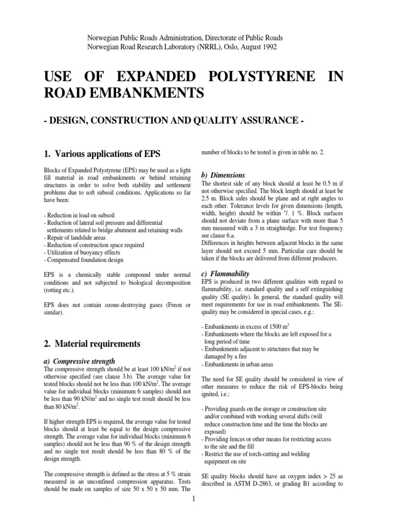 Use of Expanded Polystyrene in Road Embankments | Download Free PDF ...