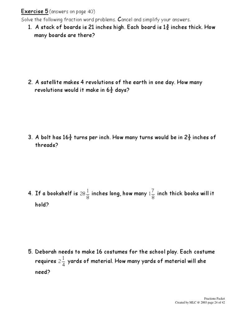 Fractions Packet | PDF | Fraction (Mathematics) | Numbers