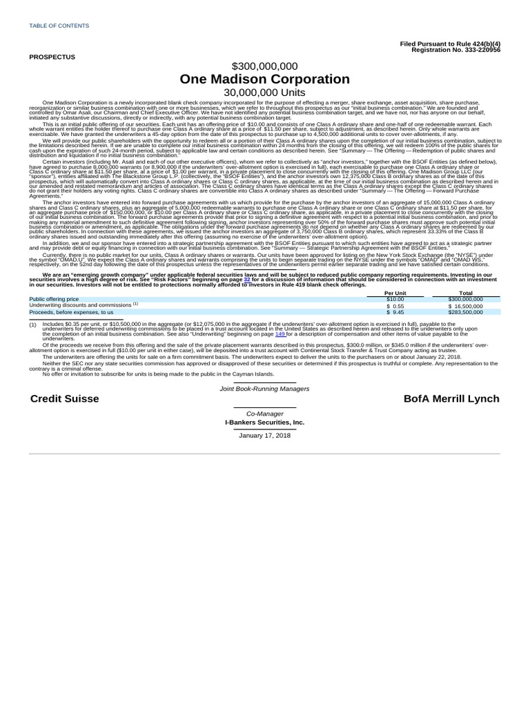 One Madison Corporation | PDF | Mergers And Acquisitions | Securities ...