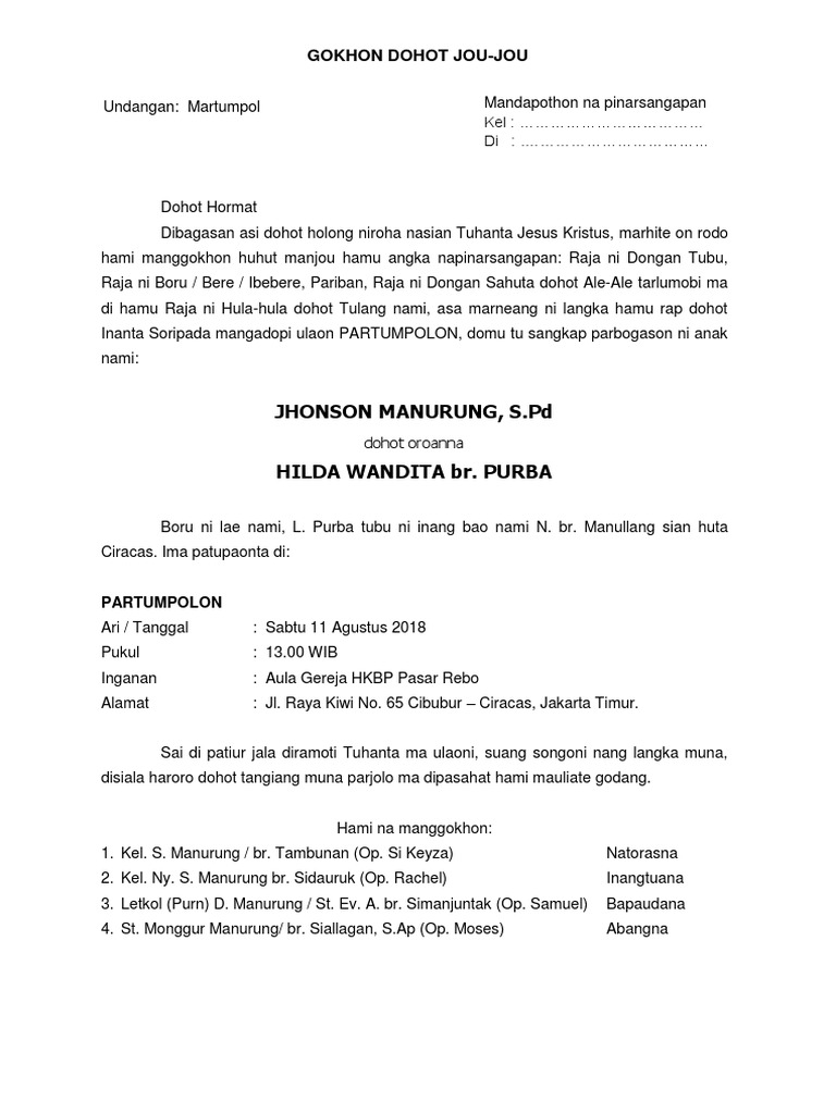 Undangan Martumpol Hula-Hula Dohot Tulang | PDF | Agama & Spiritualitas