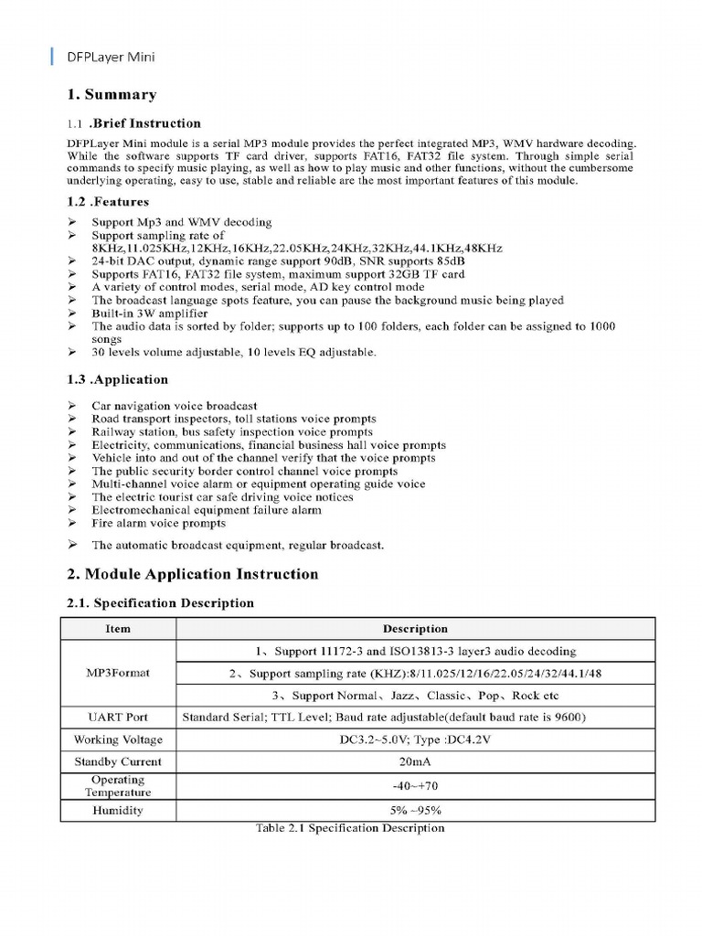DFPlayer Mini Manual PDF | PDF