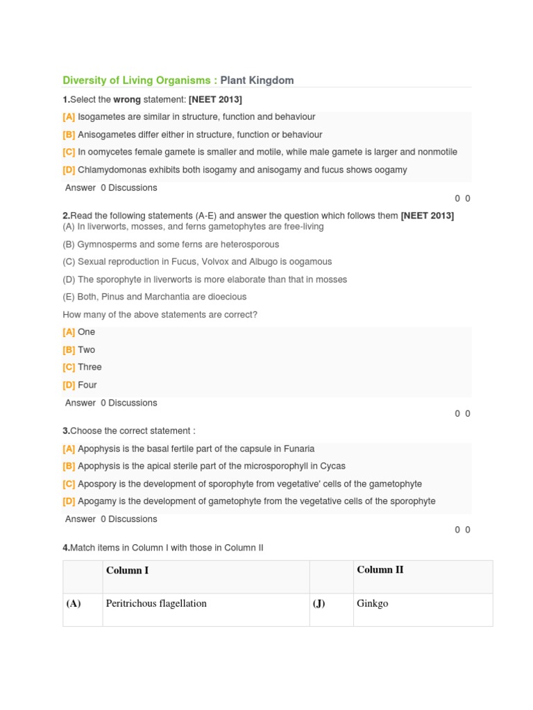 Diversity of Living Organisms - Plant Kingdom | PDF | Plants ...