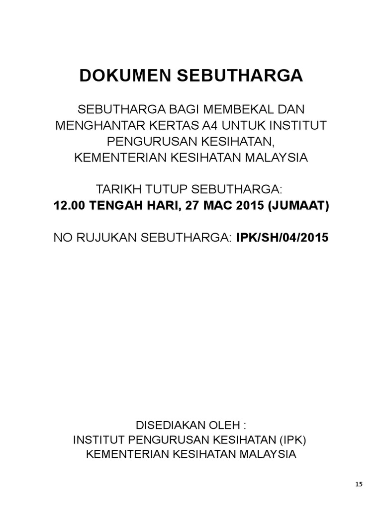 Dokumen Sebutharga Kertas A4 | PDF