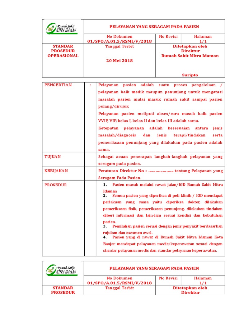 X-Pap 1-Ep-2. Spo. Pelayanan Yang Seragam Pada Pasien | PDF