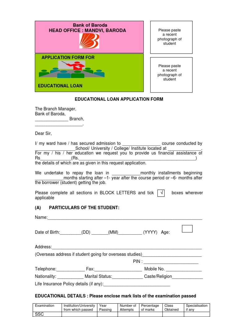 Education Loan Form | PDF | Loans | Credit Card