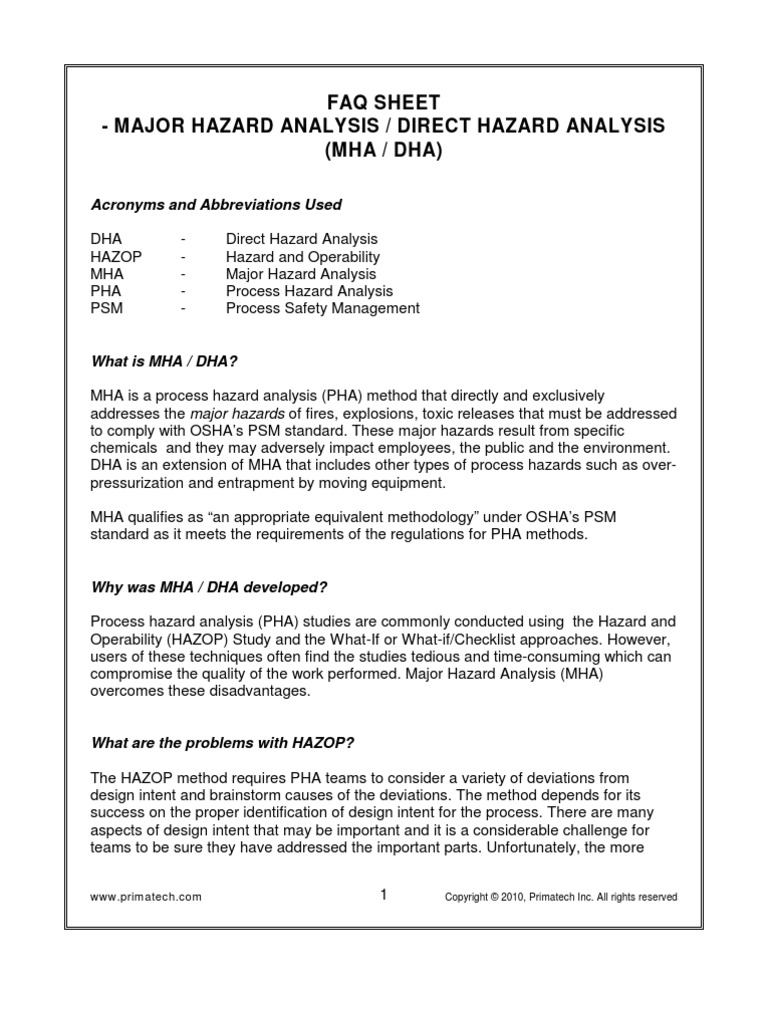 Faq Major Hazard Analysis Direct Hazard Analysis (Mha Dha) | PDF ...