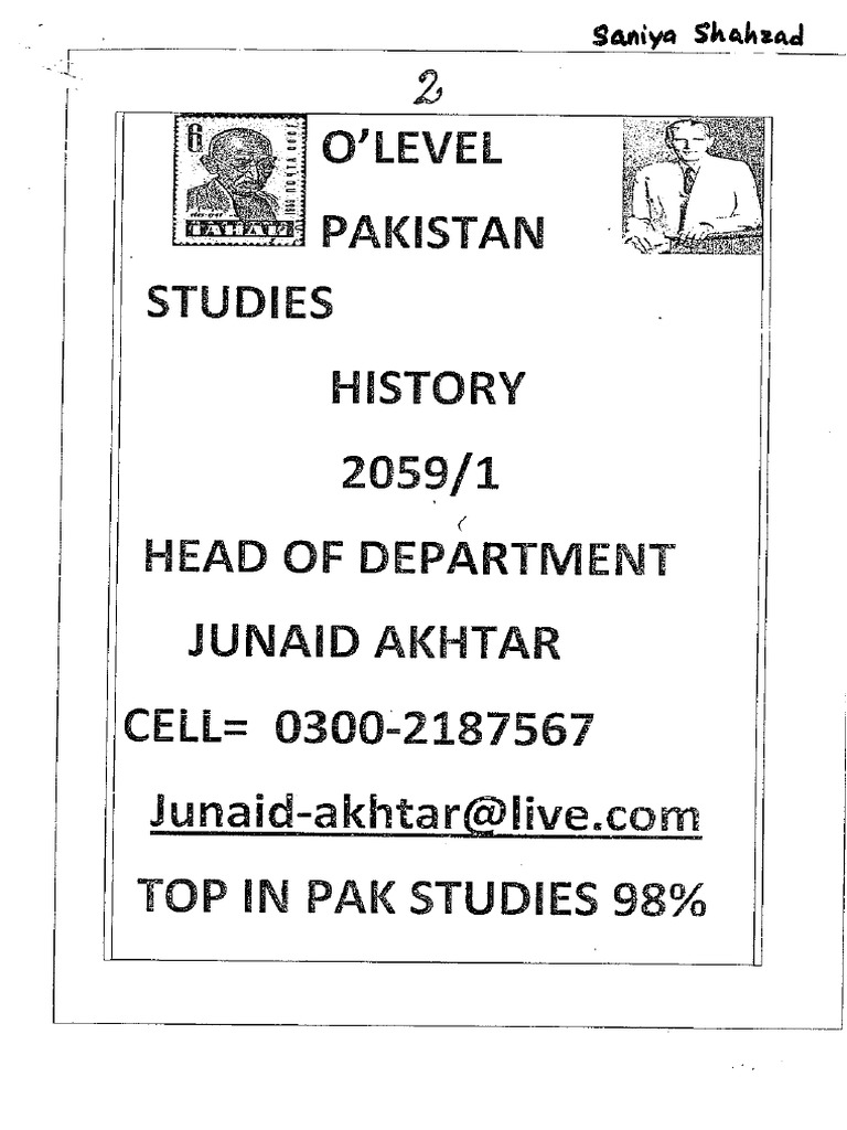 Pakistan Studies Junaid Akhtar Section 2 HISTORY PDF | PDF