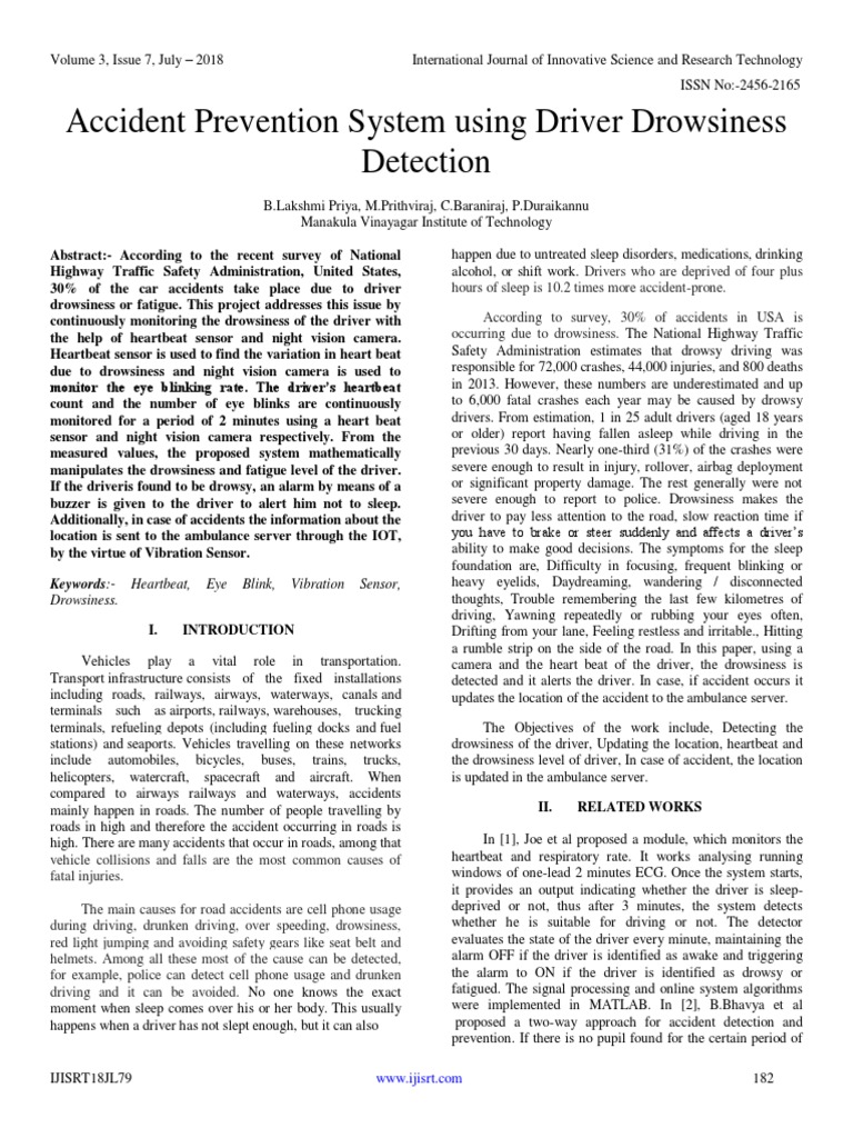 Accident Prevention System Using Driver Drowsiness Detection | PDF ...