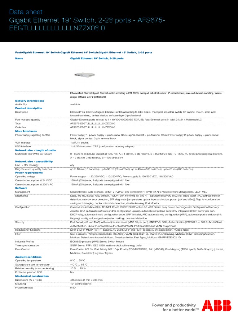AFS 677 Gigabit Ethernet 19' Switch, 2-28 Ports | PDF | Network Switch ...