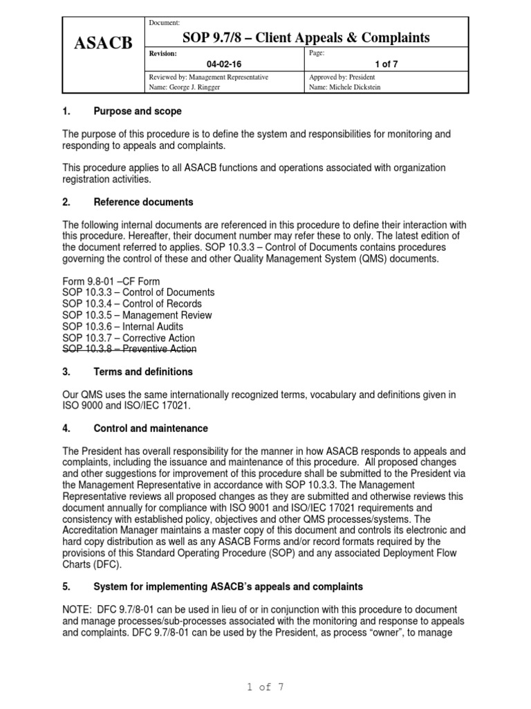 SOP | PDF | Complaint | Iso 9000