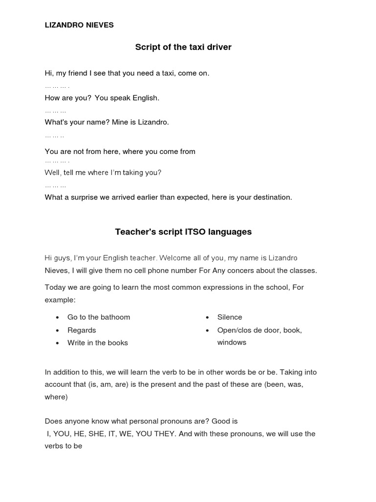 Script of The Taxi Driver: Lizandro Nieves | PDF