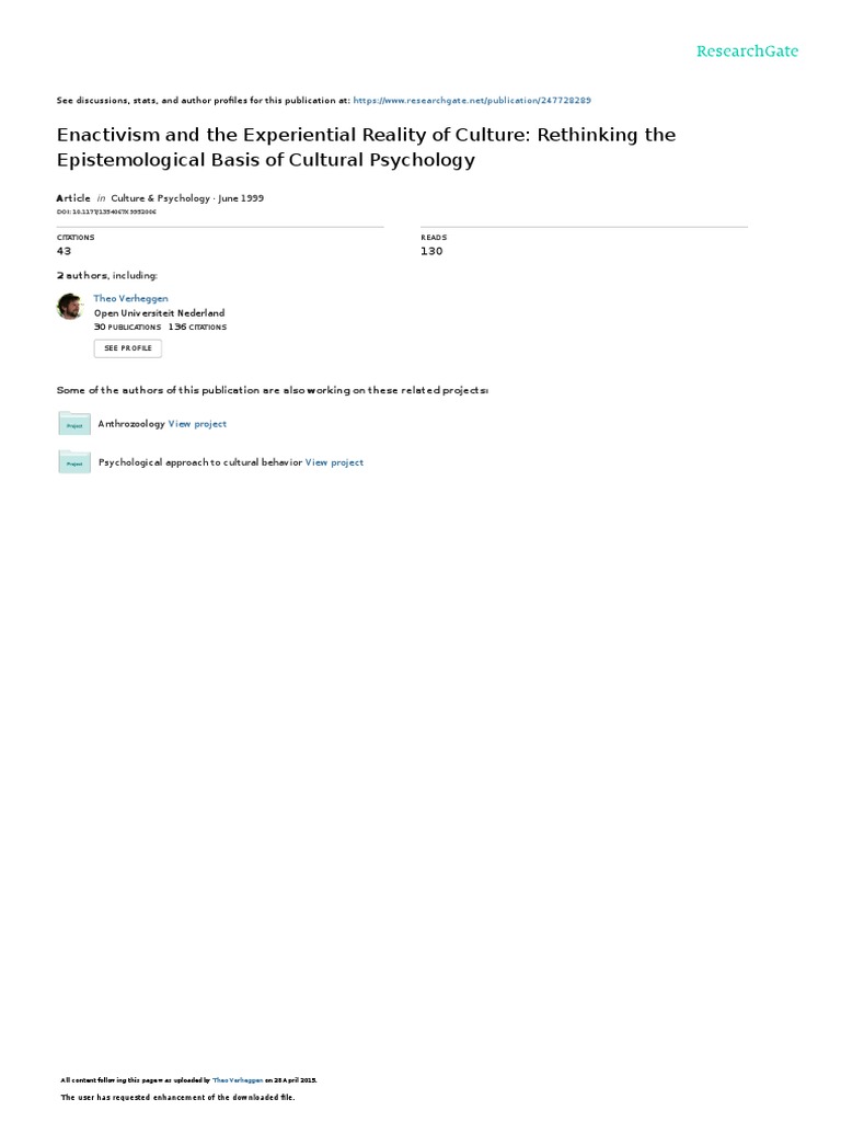 Enactivism and The Experiential Reality of Culture: Rethinking The ...