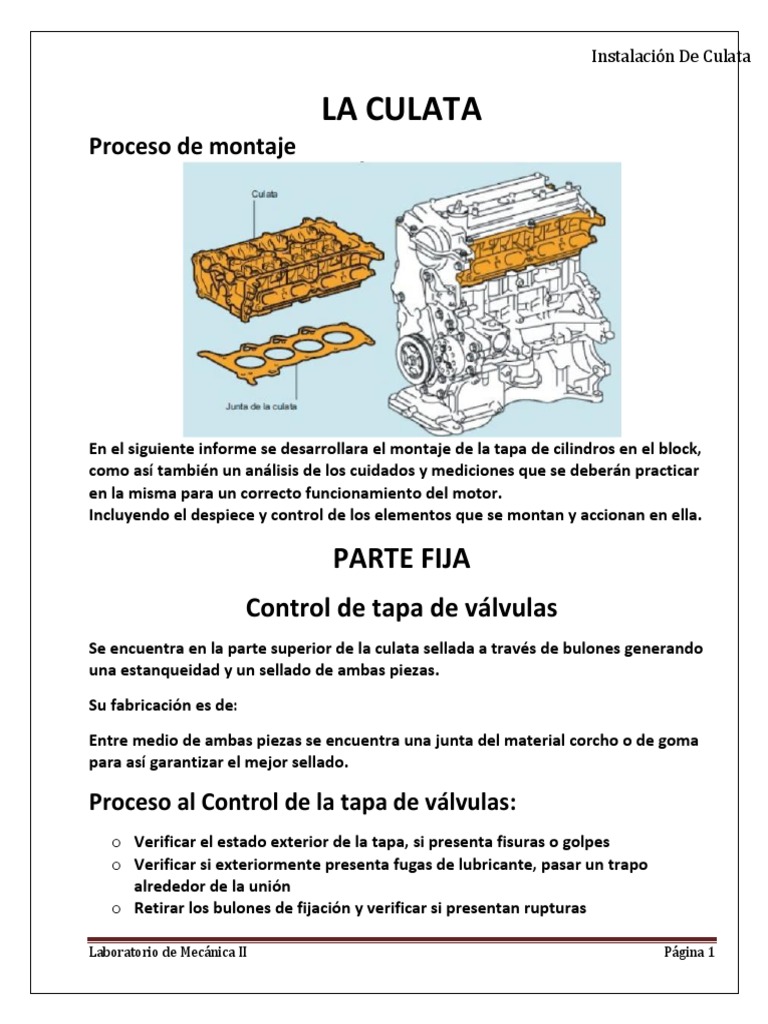 Culata, Partes, Comprobación y Fallas | PDF | Tornillo | Aluminio