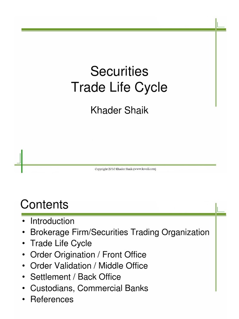 Securities Trade Life Cycle | PDF | Clearing (Finance) | Stocks
