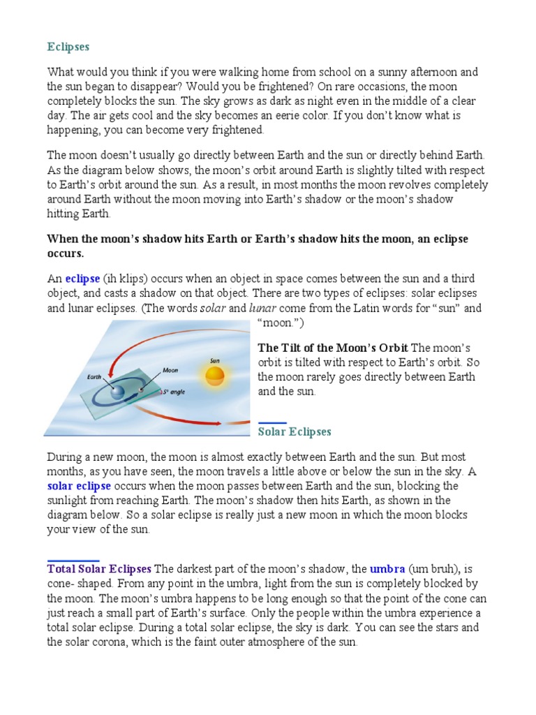 Solar and Lunar Eclipses Reading | PDF | Solar Eclipse | Shadow