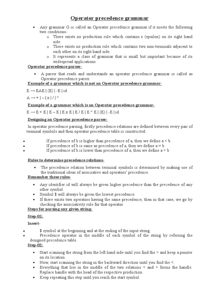 Operator Precedence Grammar | PDF | Parsing | Formalism (Deductive)
