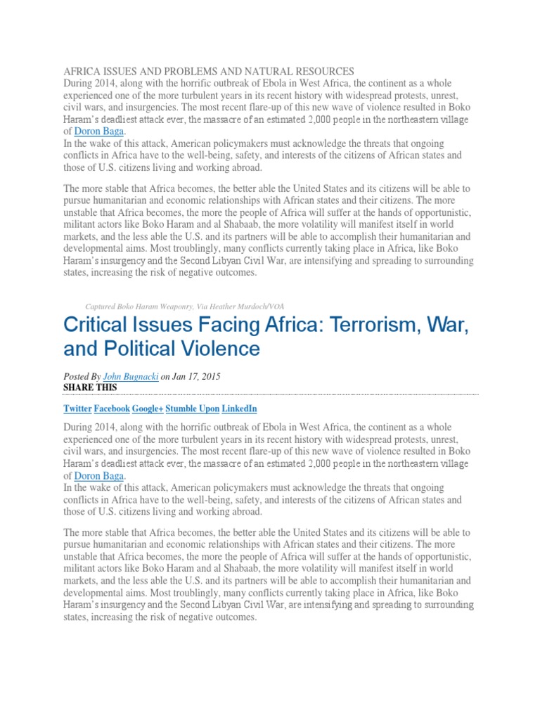 Critical Issues Facing Africa: Terrorism, War, and Political Violence ...
