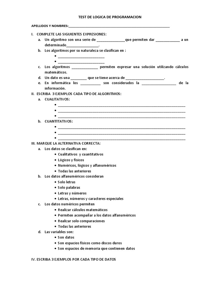 Test de Logica de Programacion | PDF | Algoritmos | Informática teórica