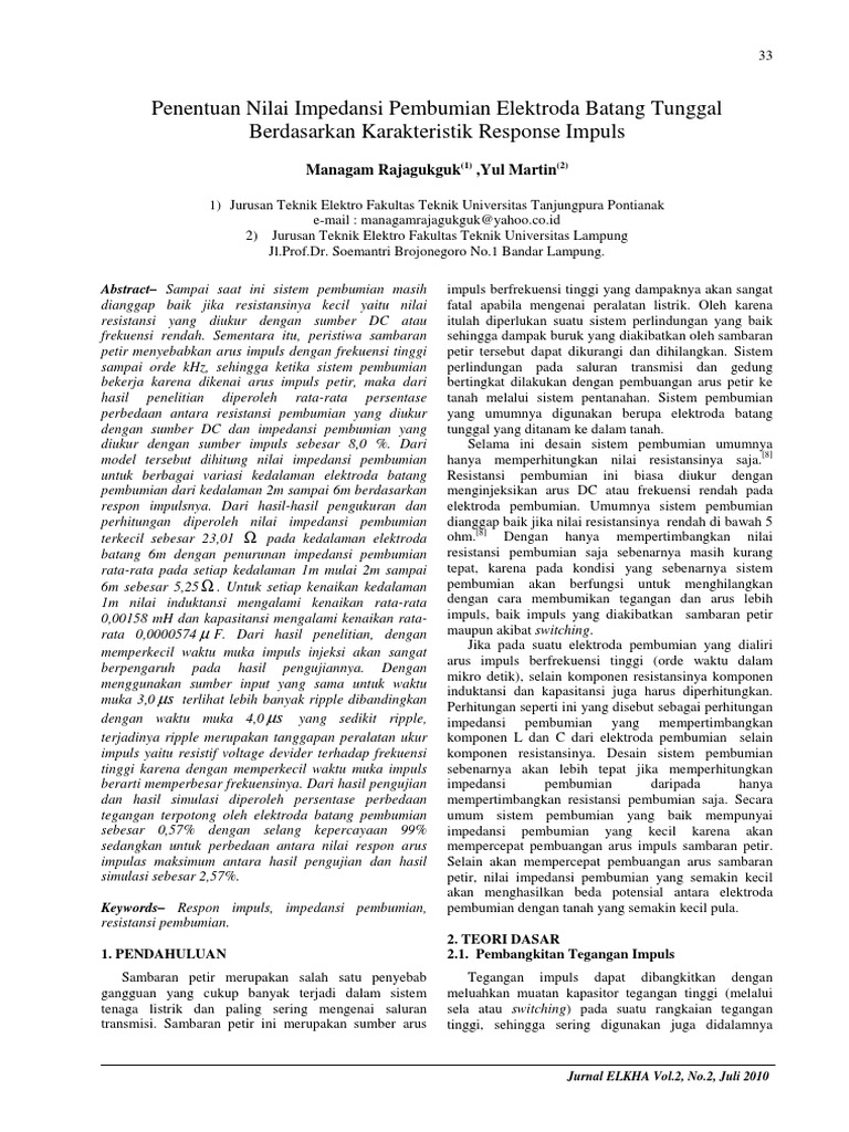 Jenis Elektroda Dan Karakteristik Tanah Indo PDF | PDF