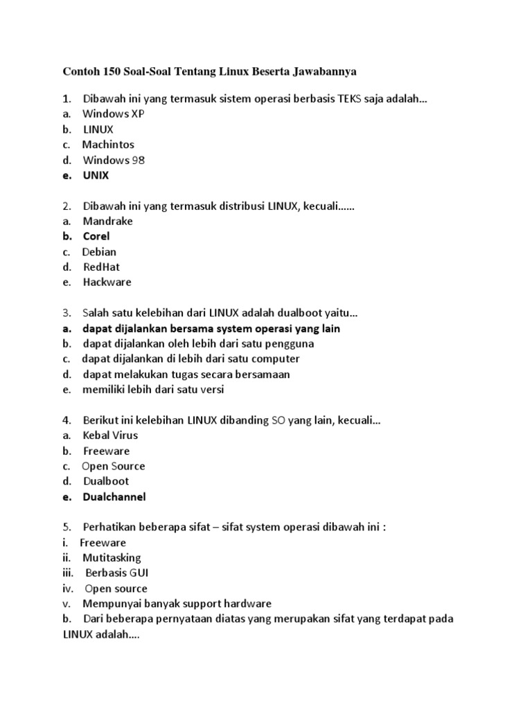 150 Soal dan Jawaban Sistem Operasi Linux | PDF | Komputer