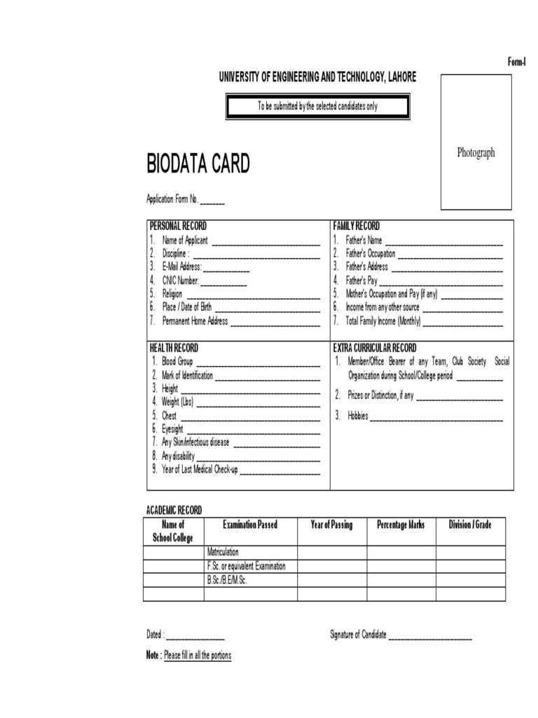 Bio Data Form | PDF