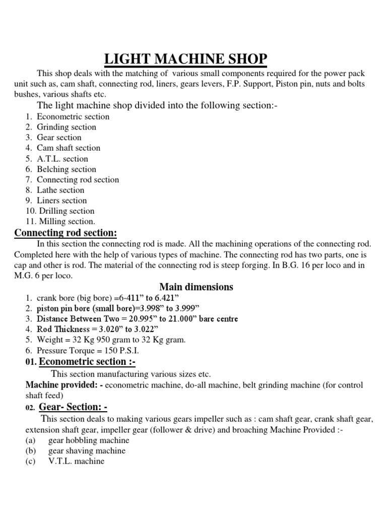 The Light Machine Shop Divided Into The Following Section | PDF ...
