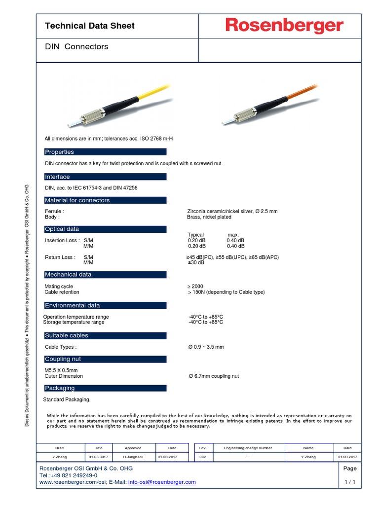 Technical Data Sheet: DIN Connectors | PDF