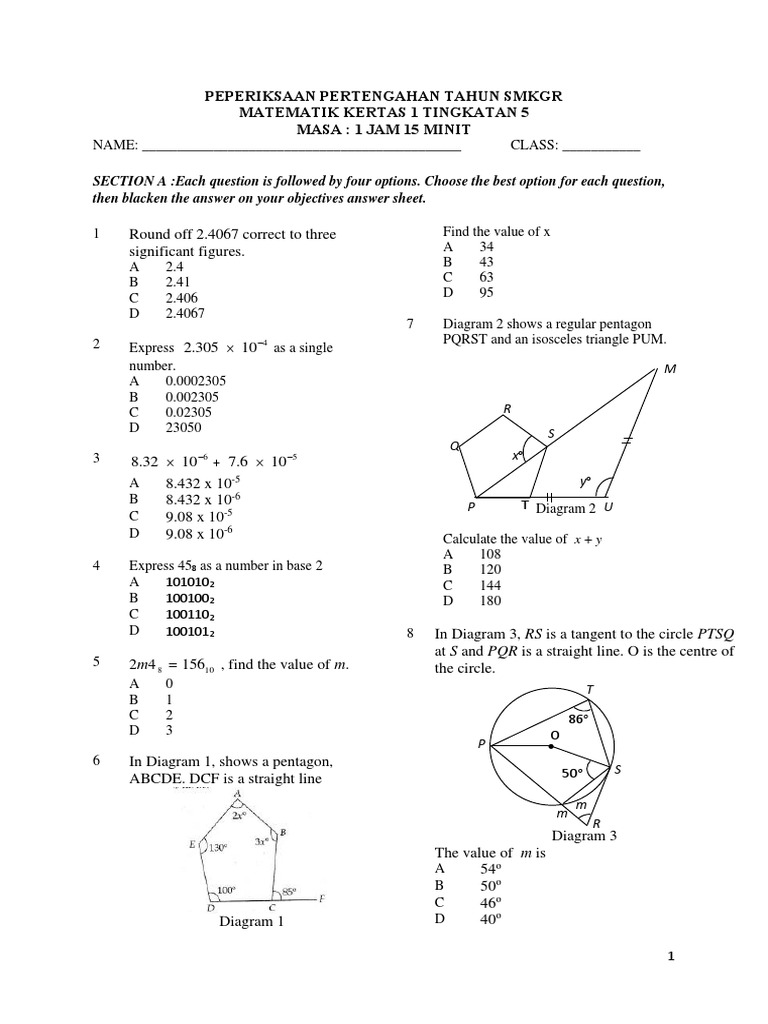 Math Form5 Pertengahan Tahun | PDF | Line (Geometry) | Trigonometric ...