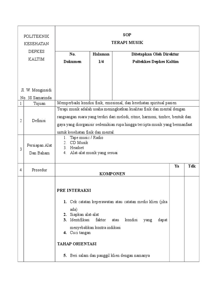 Sop Terapi Musik | PDF | Kesehatan Holistik
