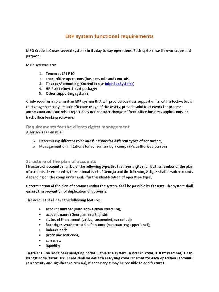 ERP system functional requirements: Requirements for the clients rights ...