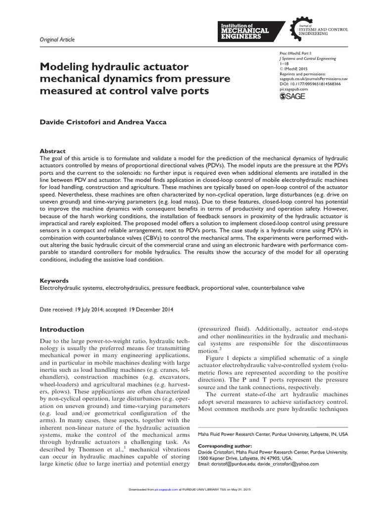 Hydraulic Component Modelling | PDF | Control Theory | Actuator