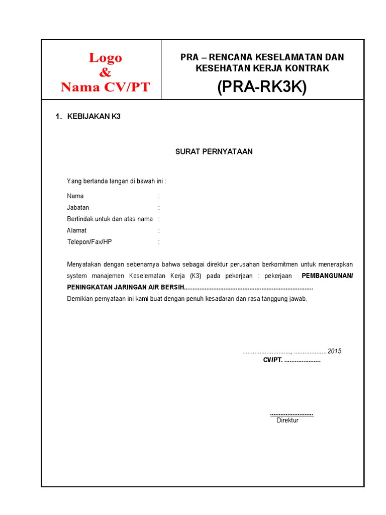 Pra RK3K - Pekerjaan Jaringan Air Bersih PDF | PDF