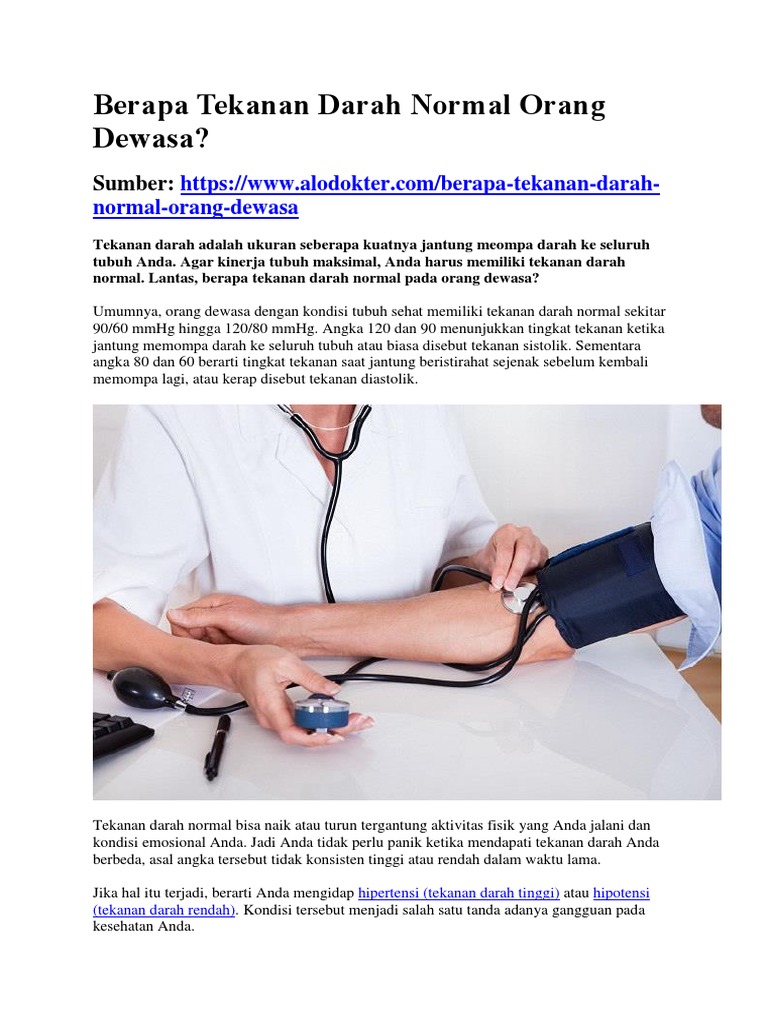 Tekanan Darah Normal untuk Orang Dewasa: Rentang Angka yang Aman dan ...