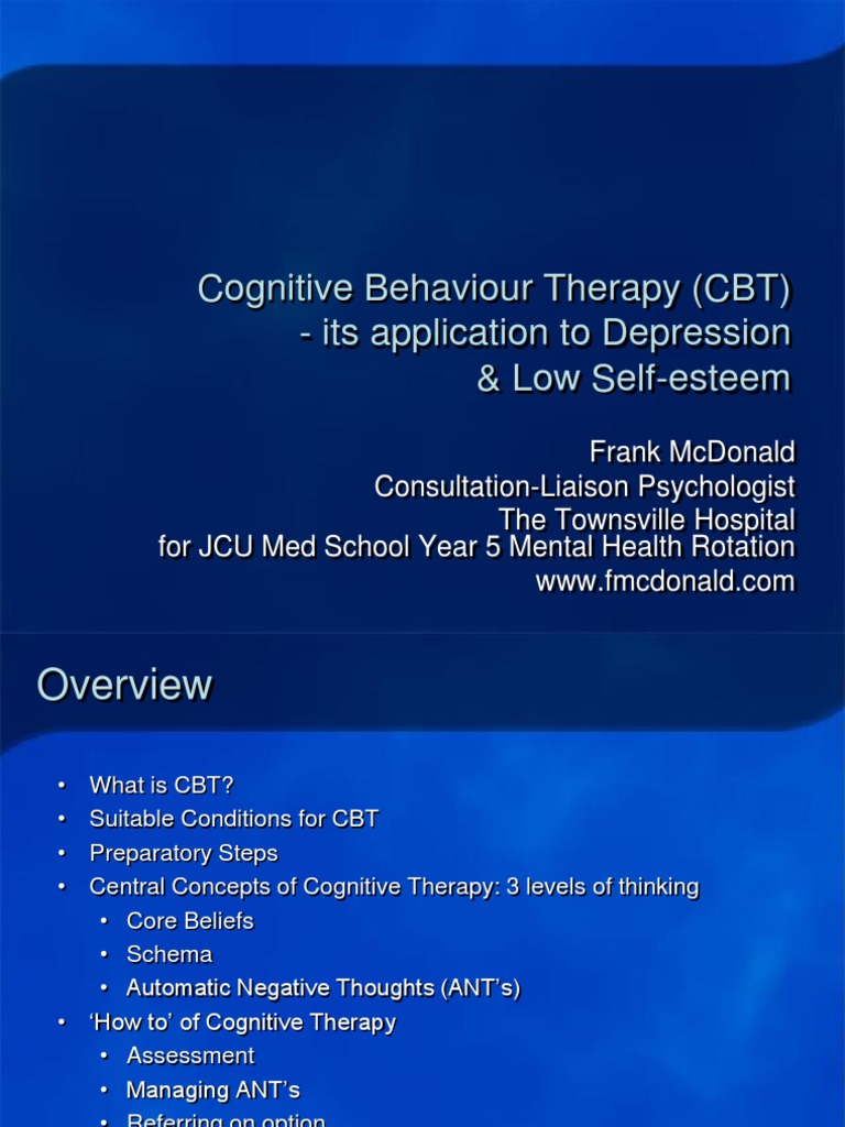 Cognitive Behavioral Therapy Cbt Application To Depression Low