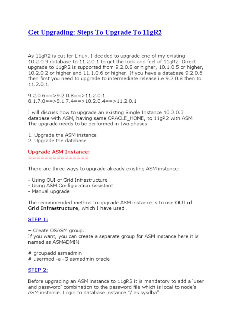Get Upgrading Steps To Upgrade To 11gr2 Pdf Oracle Database Databases
