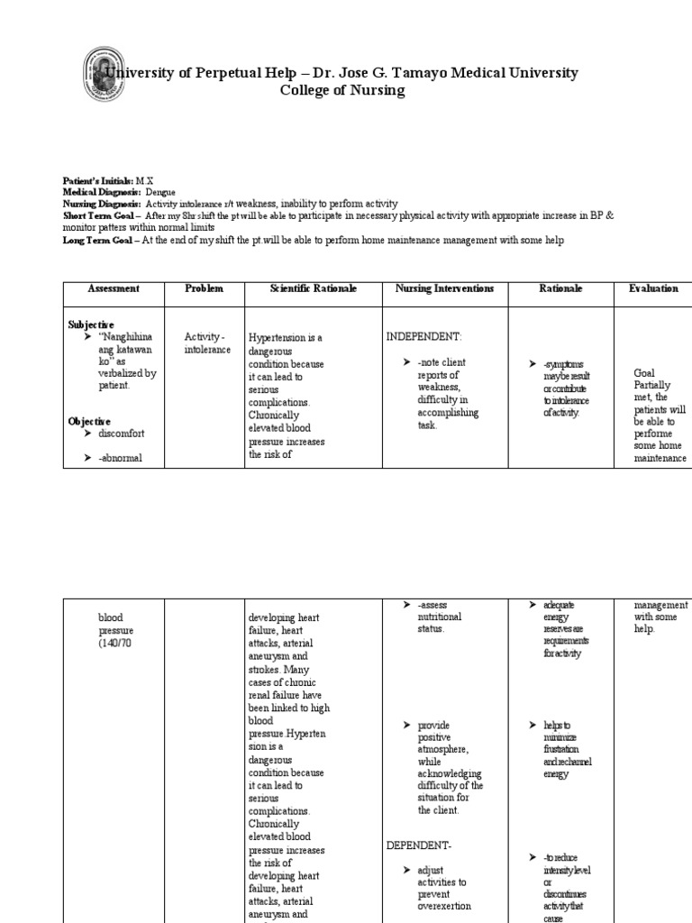 NCP For Activity in Tolerance | PDF | Stroke | Pain