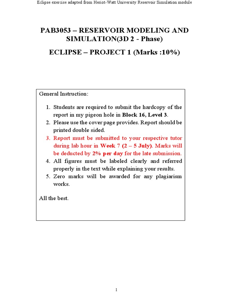 Analysis of a Quarter Five-Spot Water Injection Reservoir Simulation ...